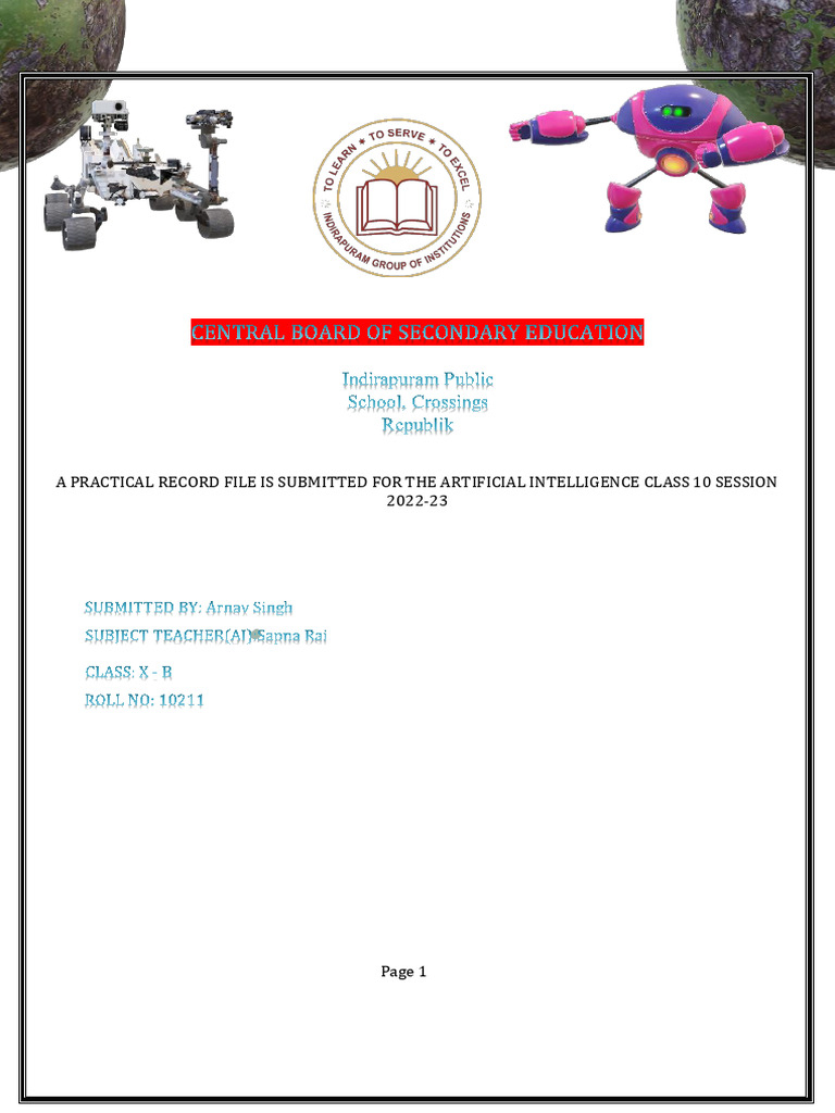 Practical File Artificial Intelligence Class 10 For 2022-23 (Arnav ...