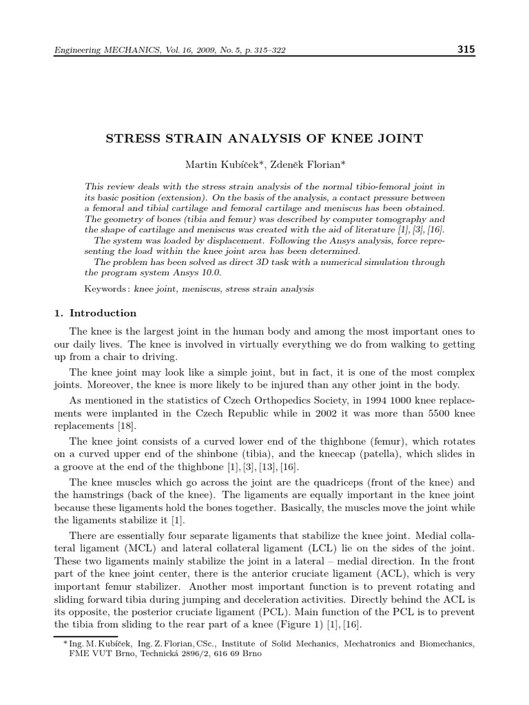 Journal - Stress-Strain Analysis of Knee Joint | PDF | Knee | Joints