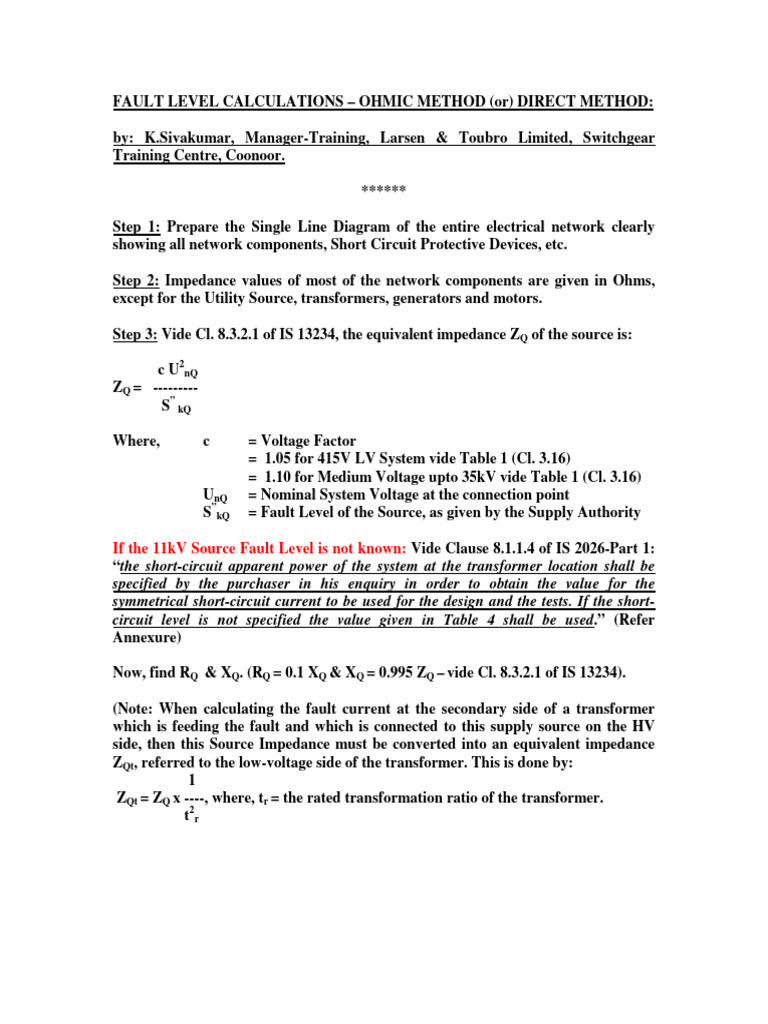 Fault Level - Procedure | PDF | Transformer | Electrical Impedance