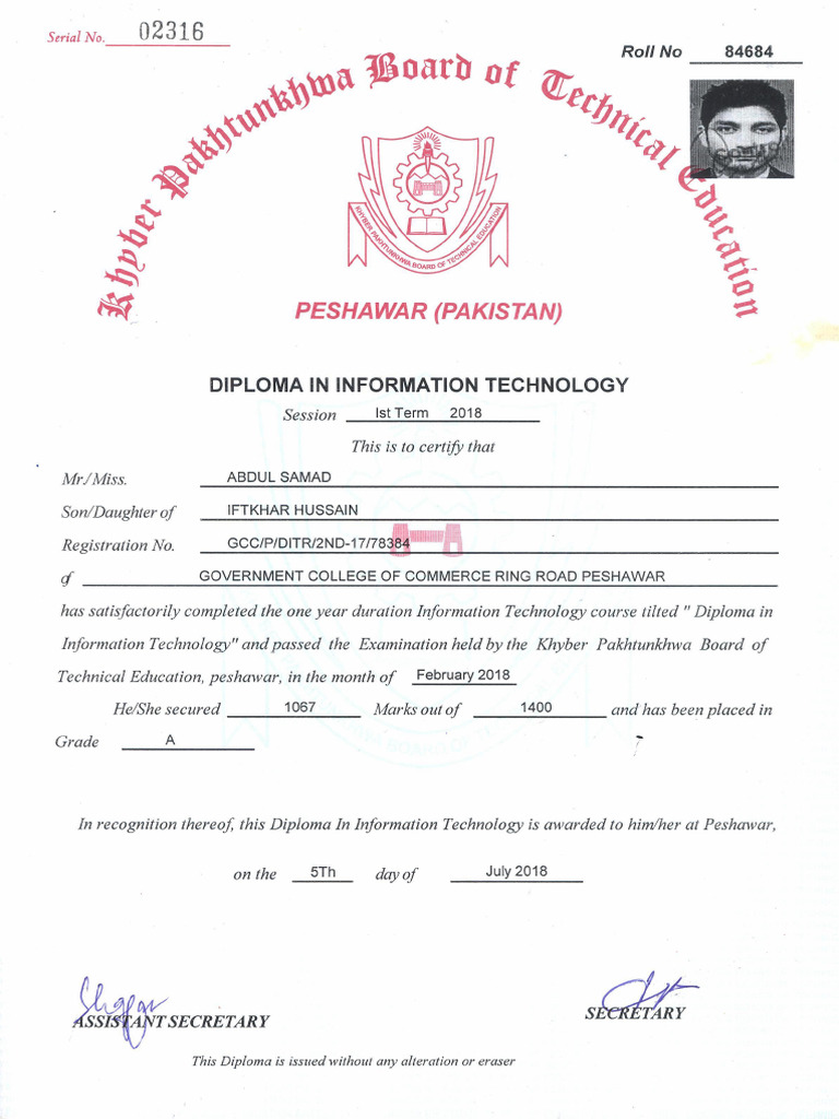 DIT Certificate | PDF