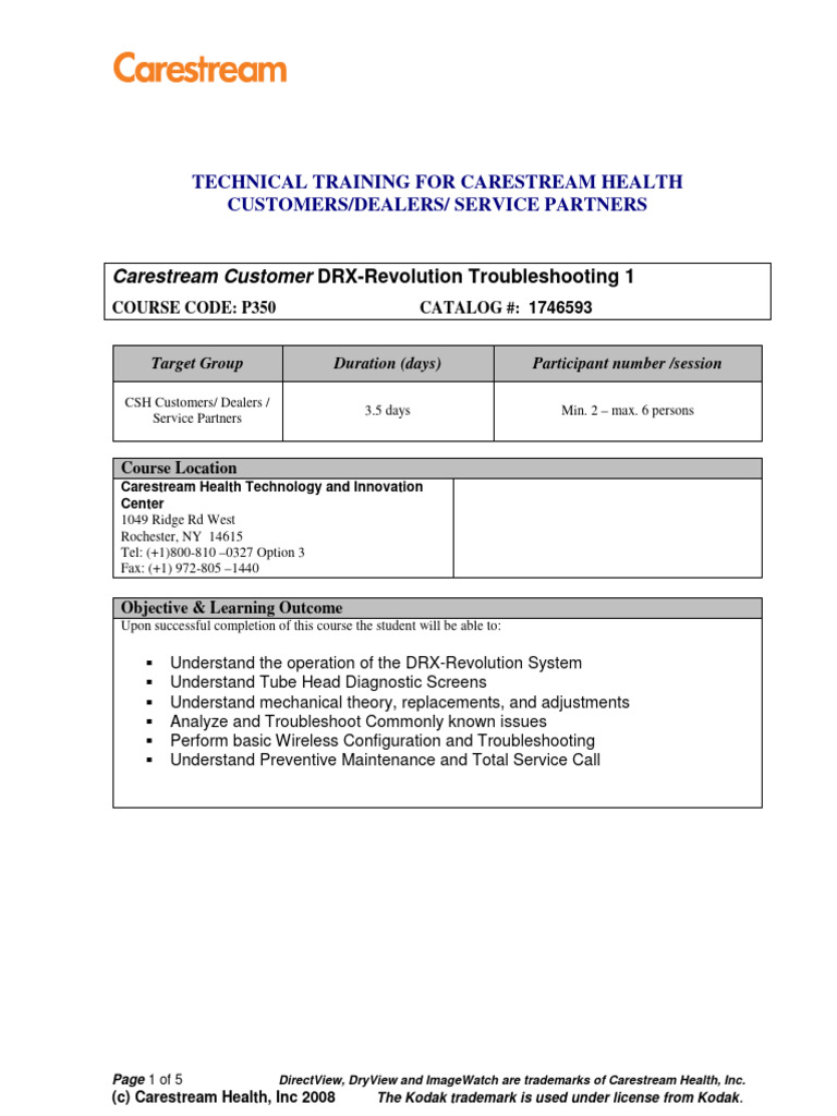 Carestream DRX-Revolution Training Course | PDF | Laptop | Safety