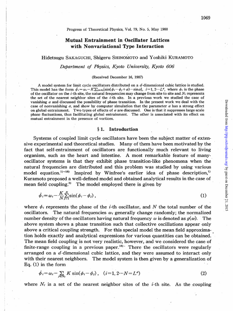 1988 Sakaguchi Shinimoto Kuramoto PTP | PDF | Vortices | Oscillation