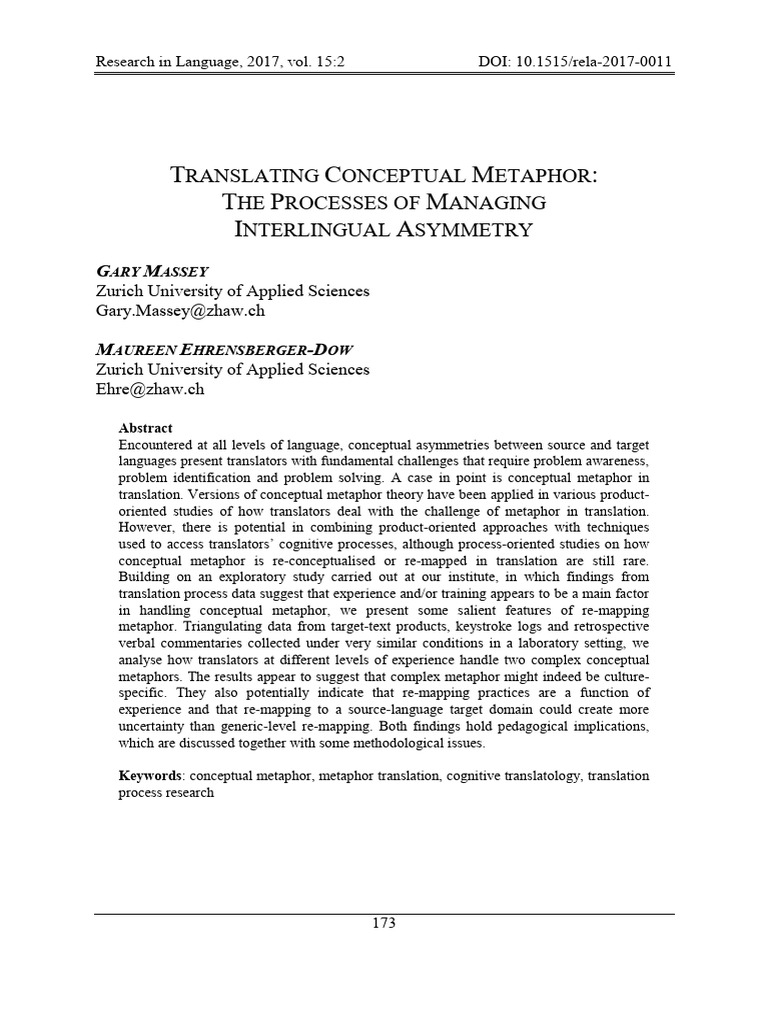 Translating Conceptual Metaphor The Processes of Managing Interlingual ...