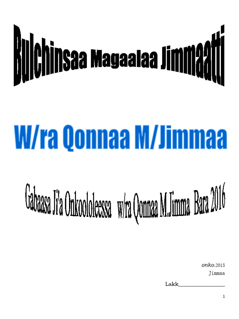 Gabaasa Ji'a Onkololeessa Qonnaa Magaalaa Jimma Bara 2016 | PDF