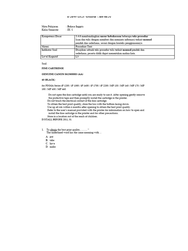 Kartu Soal Procedure Text Kelas 9 | PDF | Refrigerator | Manufactured Goods
