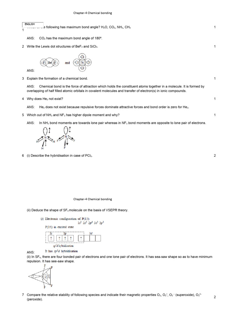 Chemical Bonding Ques | PDF | Chemical Bond | Chemical Polarity