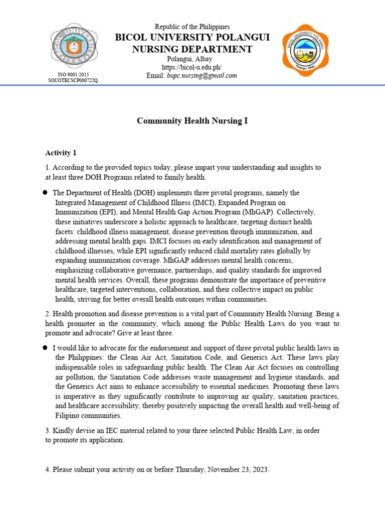 CHN-Activity-I | PDF | Public Health | Mental Health