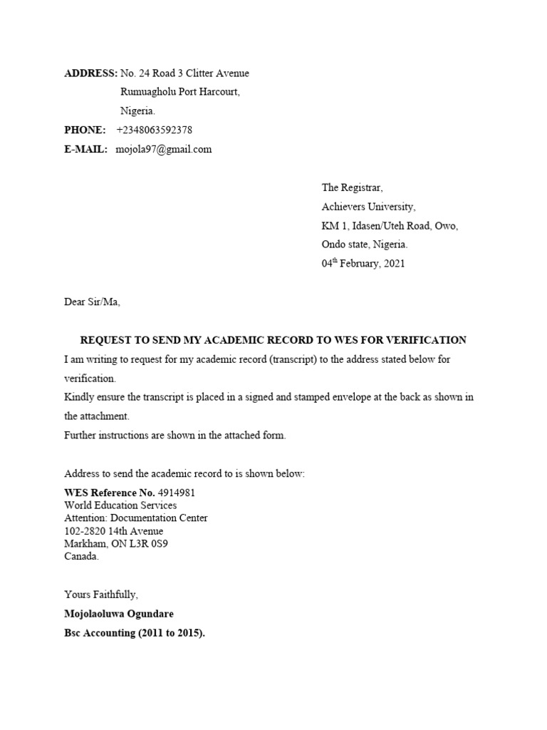 Transcript Request - Darling | PDF