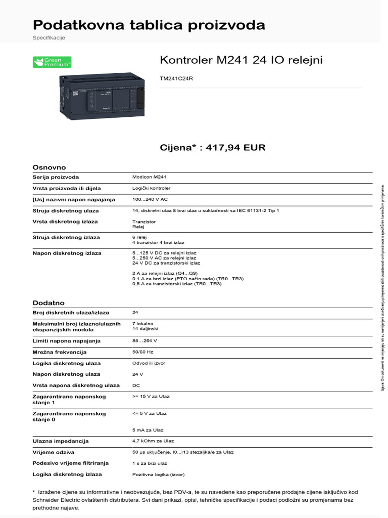 Logic Controller - Modicon M241 - TM241C24R | PDF