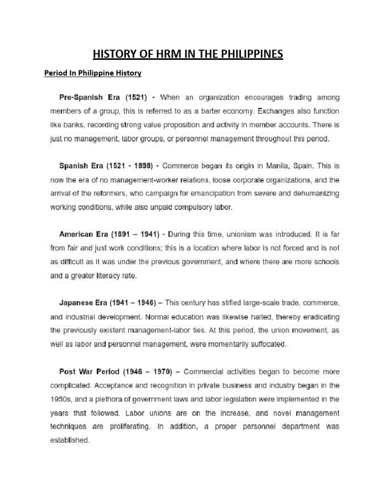 History of HRM in the Philippines | PDF | Career & Growth | Social Science