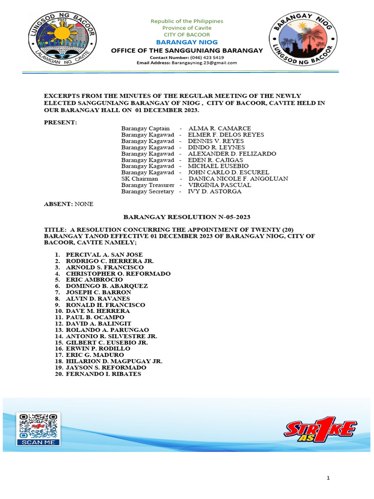 Barangay Niog Tanod Appointment 2023 | PDF | Philippines