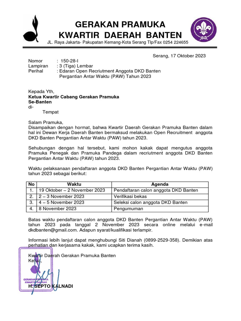 150 Surat Seleksi Anggota DKD PAW 2023 | PDF