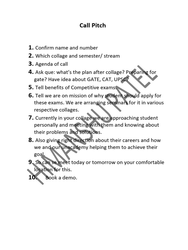 Call Pitch For Unacademy - ALL | PDF Call Pitch For Unacademy - ALL | PDF