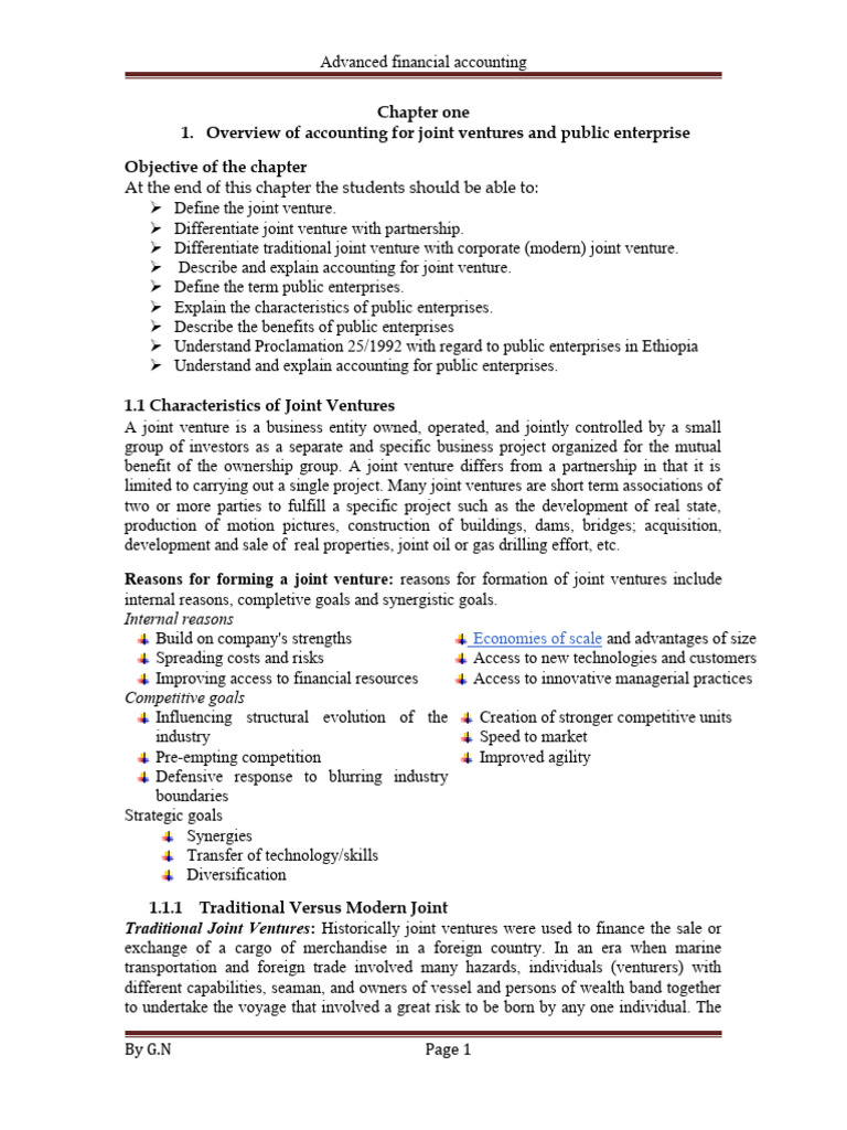 Chapter 1 | PDF | Joint Venture | Equity (Finance)