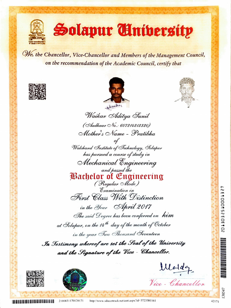 Aditya Degree Certificate | PDF | Academic Administration