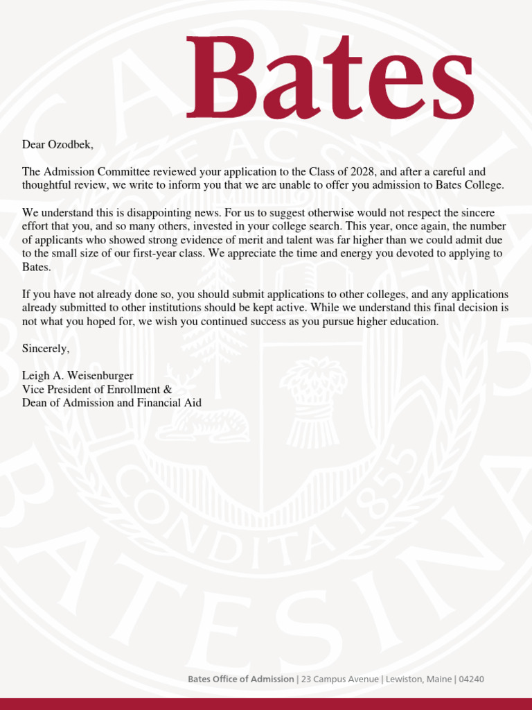 Bates College Admission Decision 2028 | PDF | Career & Growth | Finance ...