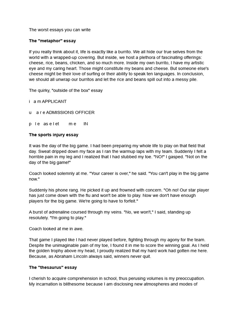 The Worst Essays You Can Write | PDF