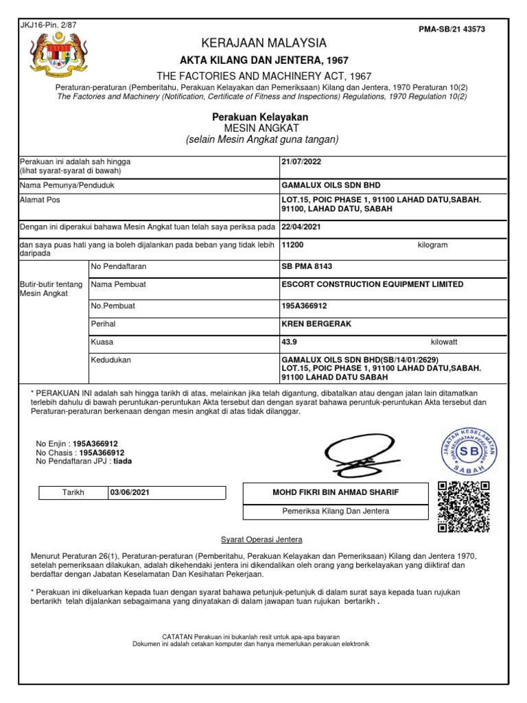 CF - PMA-SB - 21 43573-Crane | PDF | Teknologi & Rekayasa