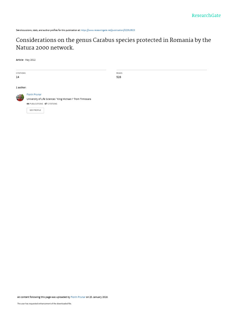 Considerations On The Genus Carabus Species Protected in Romania by The ...