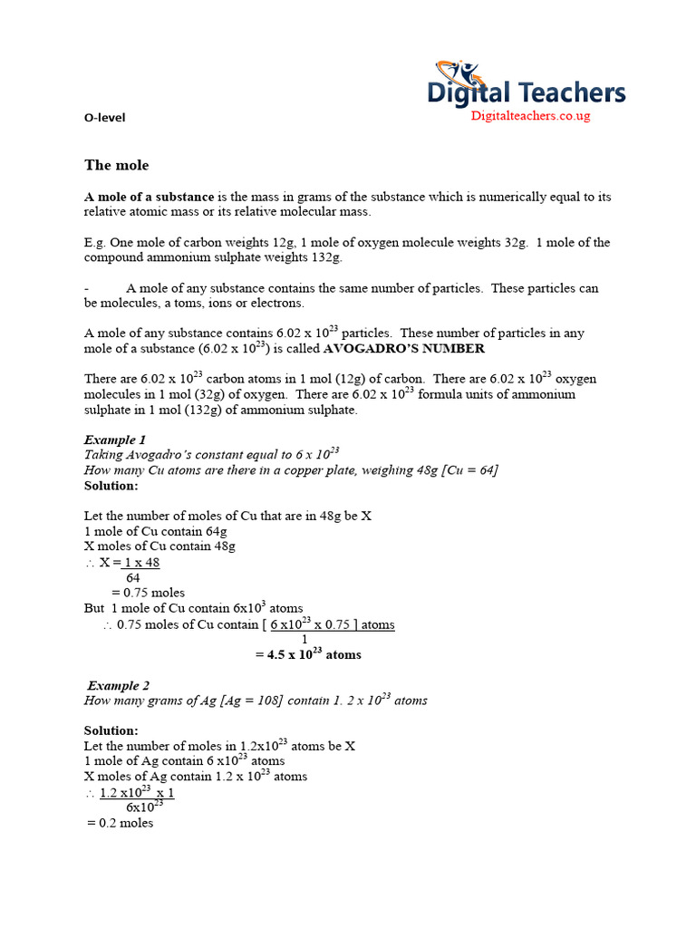 Mole Concept Moles Equations and Molarity | PDF | Mole (Unit) | Sodium ...