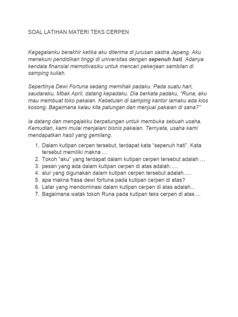 Soal Latihan Materi Teks Cerpen | PDF