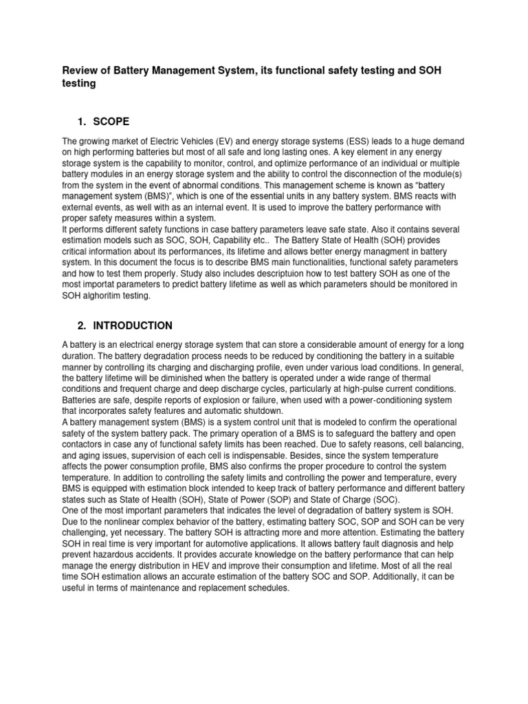 Review of Battery Management System, Its Functional Safety Testing and ...