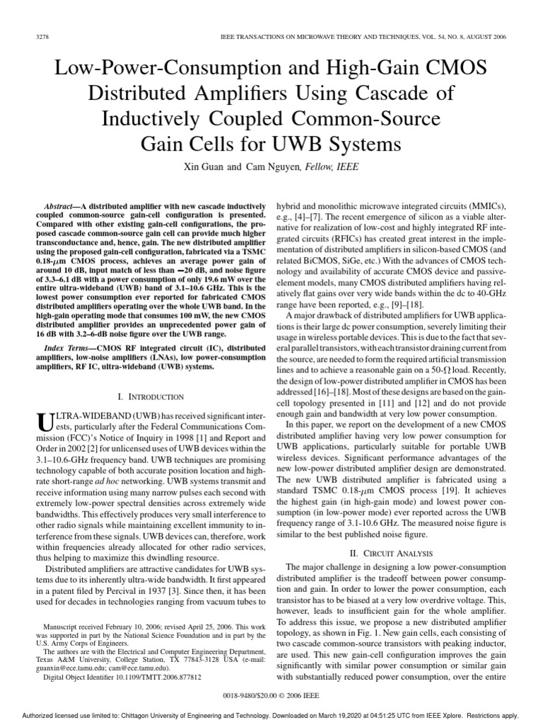 Low-Power-Consumption and High-Gain CMOS Distributed Amplifiers Using ...