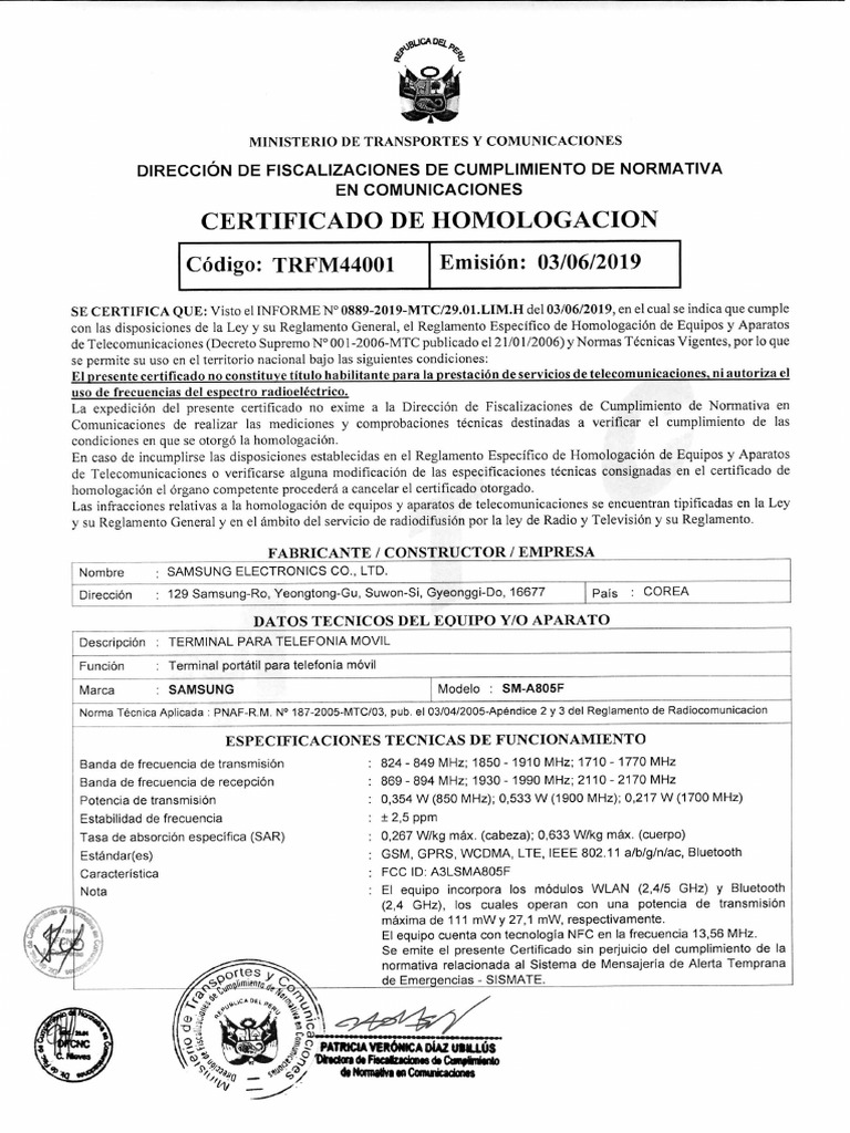 Certificado de Homologacion | PDF