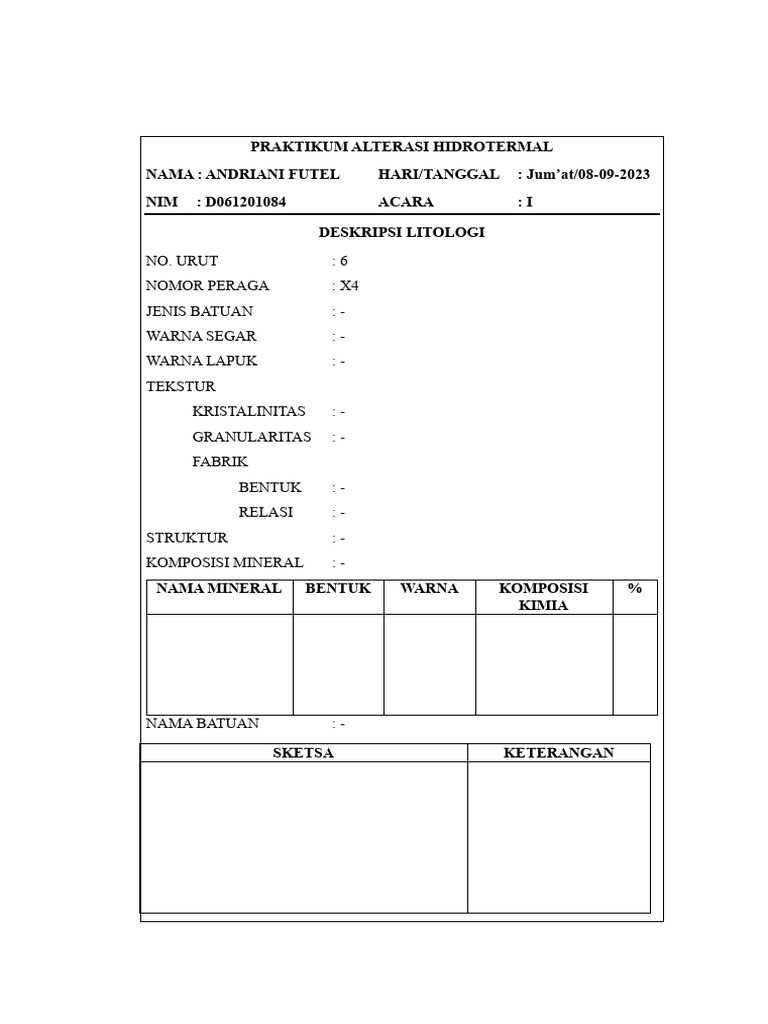 LKP ACARA 1 Alterasi Hidrotermal Acara 1 | PDF | Griya & Taman ...