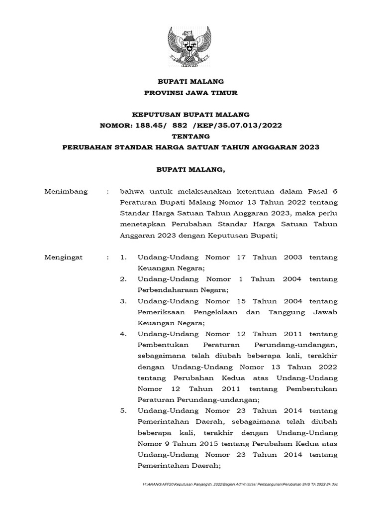 SK Nomor 882 Tentang Perubahan SHS 2023 | PDF