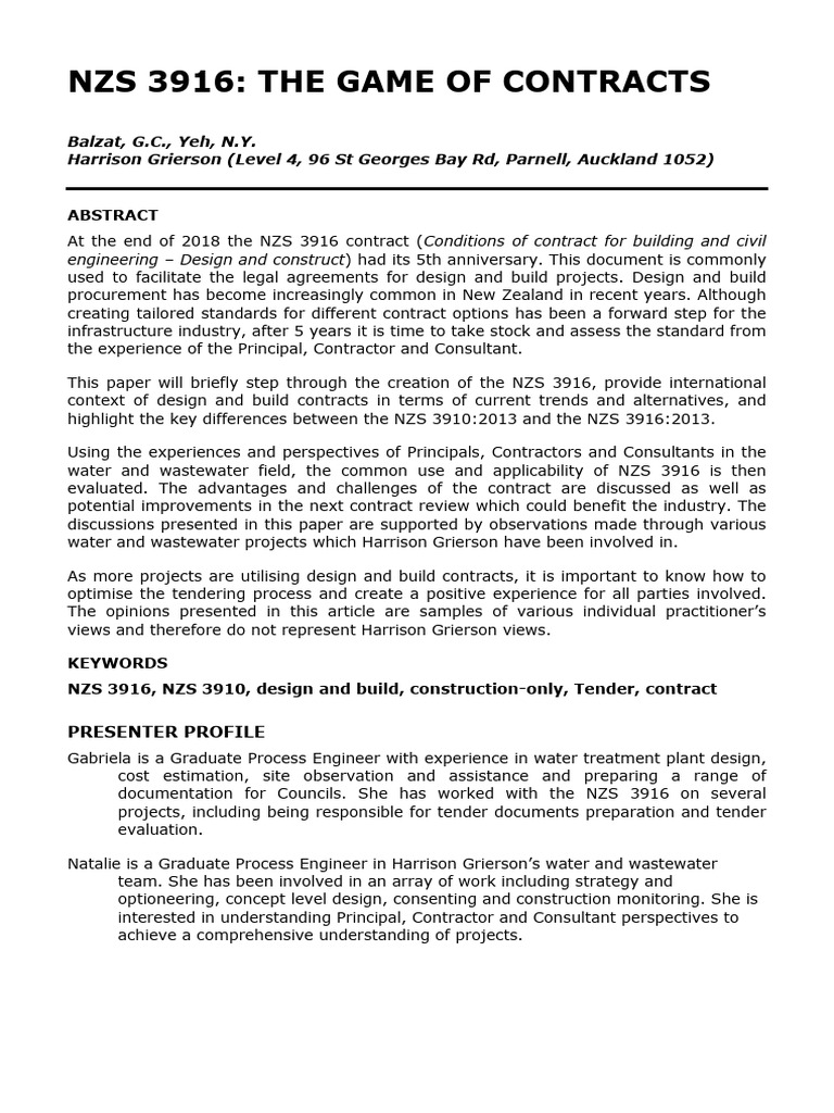 Evaluating NZS 3916 in Design-Build Contracts | PDF | Sewage Treatment ...
