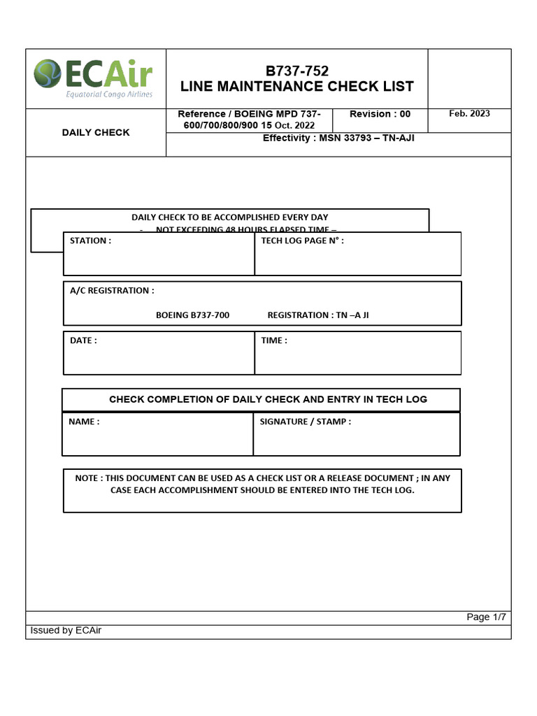 Daily-Check-Check - List-B737-700 | Download Free PDF | Landing Gear ...