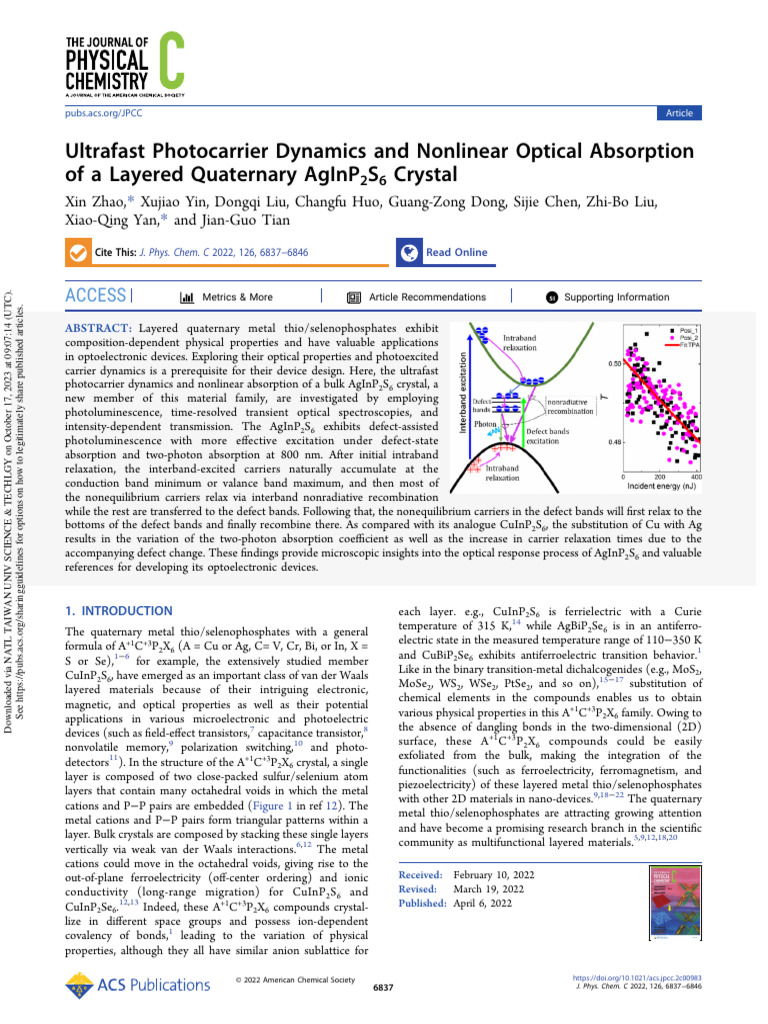 Zhao Et Al 2022 Ultrafast Photocarrier Dynamics and Nonlinear Optical Absorption of A Layered ...