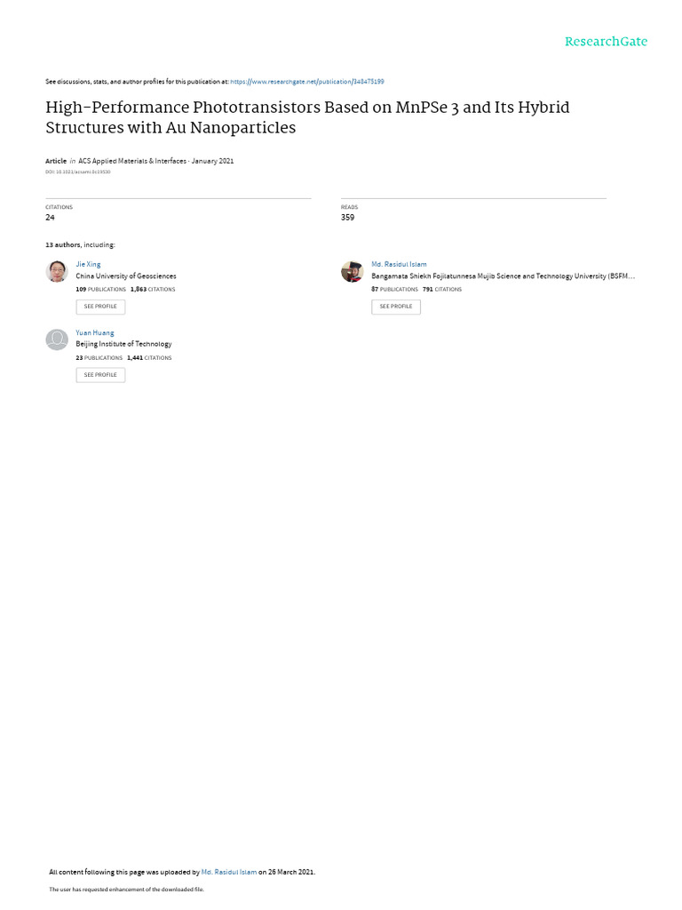 High-Performance Phototransistors Based On Mnpse 3 and Its Hybrid Structures With Au ...