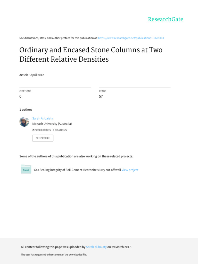 Ordinary and Encased Stone Columns at Two Different Relative Densities ...