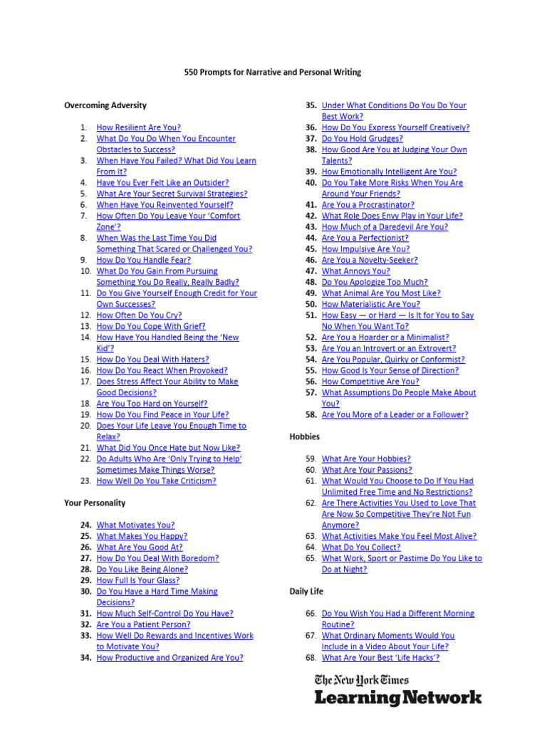 NYT Student Writing Prompts | PDF | Social Media | Popular Culture ...