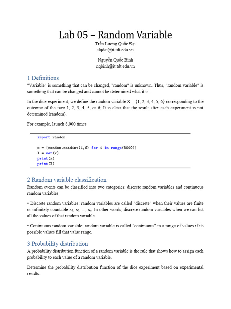 Lab 05 RandomVariable | PDF