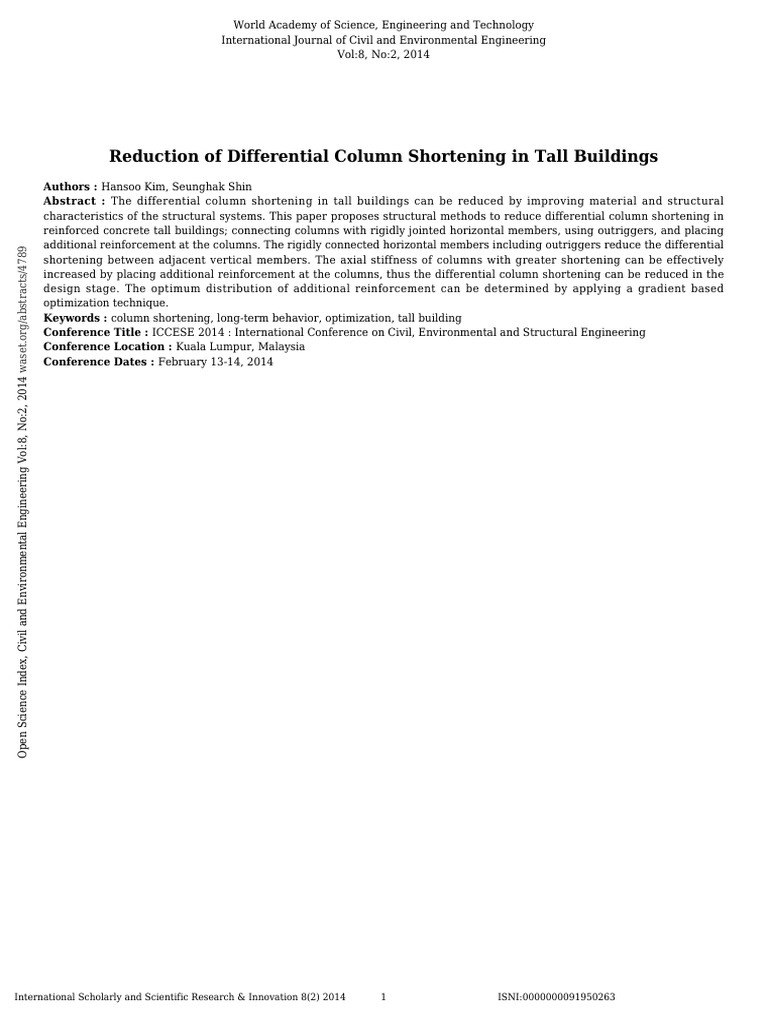 Reduction of Differential Column Shortening in Tall Buildings | PDF ...