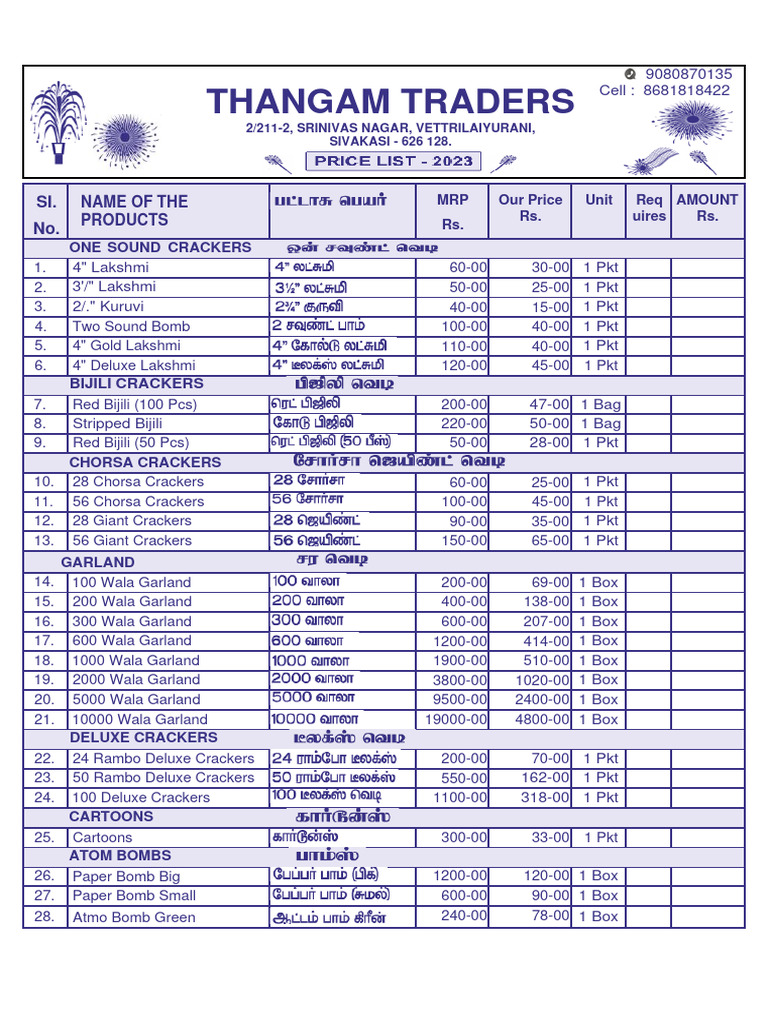 Sivakasi Crackers Price List 2023 | PDF