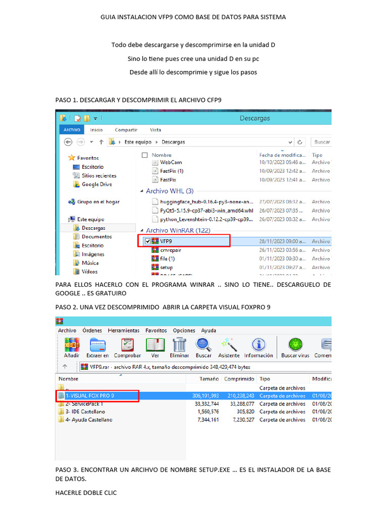 Guia Instalacion VFP9 Como Base de Datos para Sistema | PDF