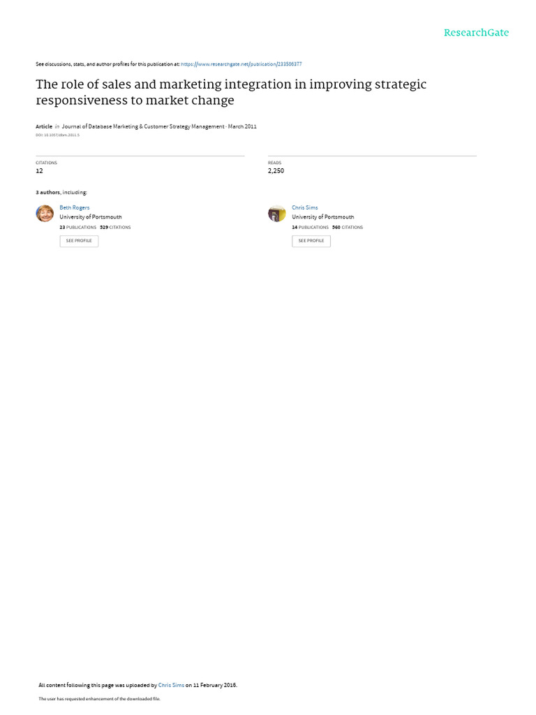 The Role of Sales and Marketing Integration in Imp | PDF | Marketing ...