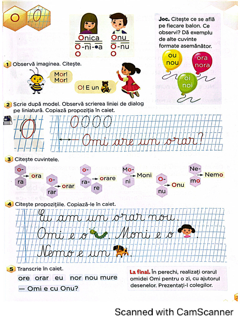 exercitii limba romana clasa 1, litera O | PDF