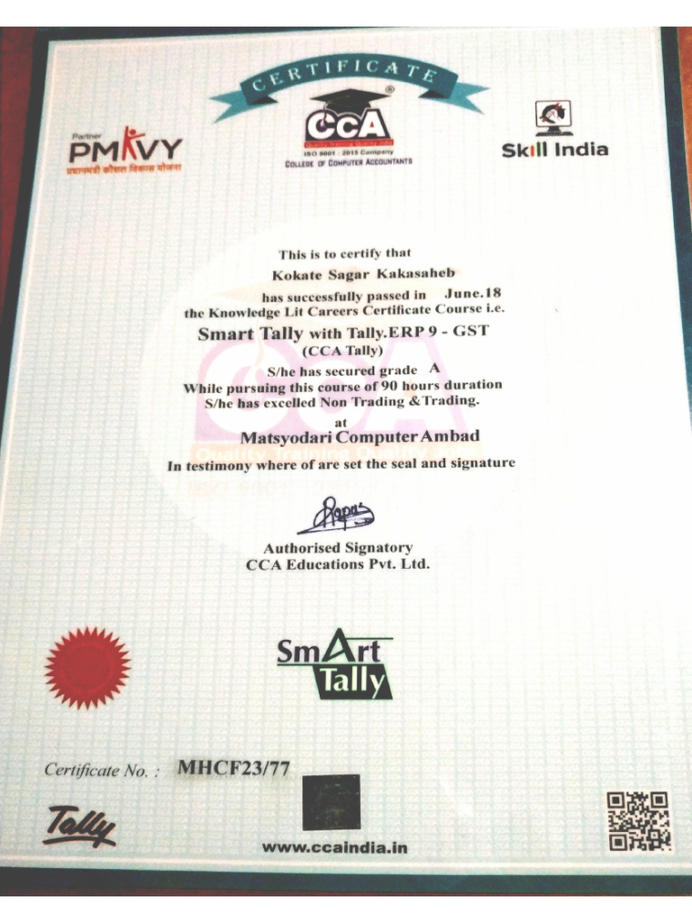 Certificate Tally | PDF