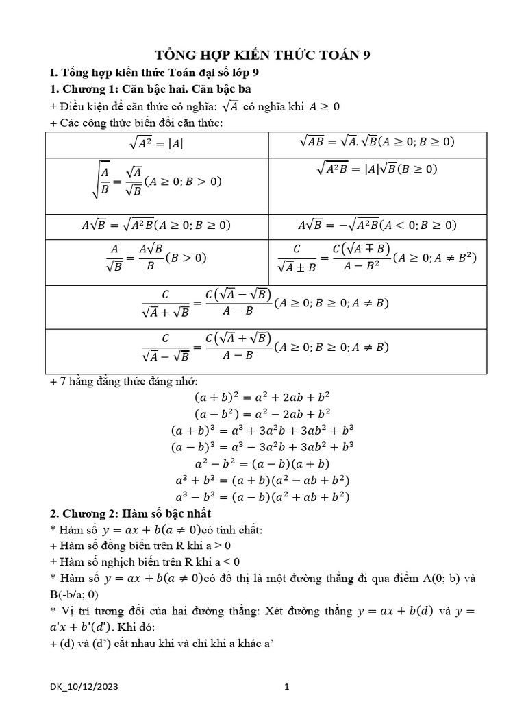 Kien Thuc Co Ban Toan 9 CA Nam | PDF