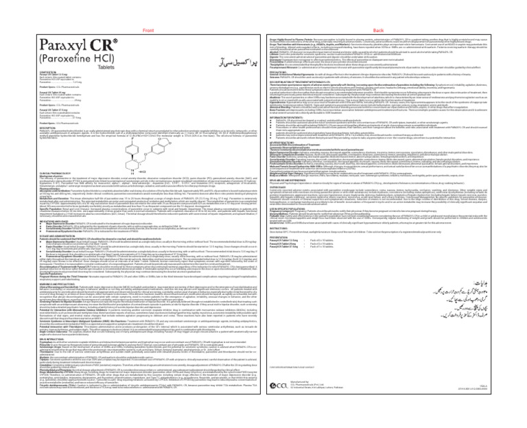 Leaflet Paraxyl CR Tablet Range | PDF | Selective Serotonin Reuptake ...