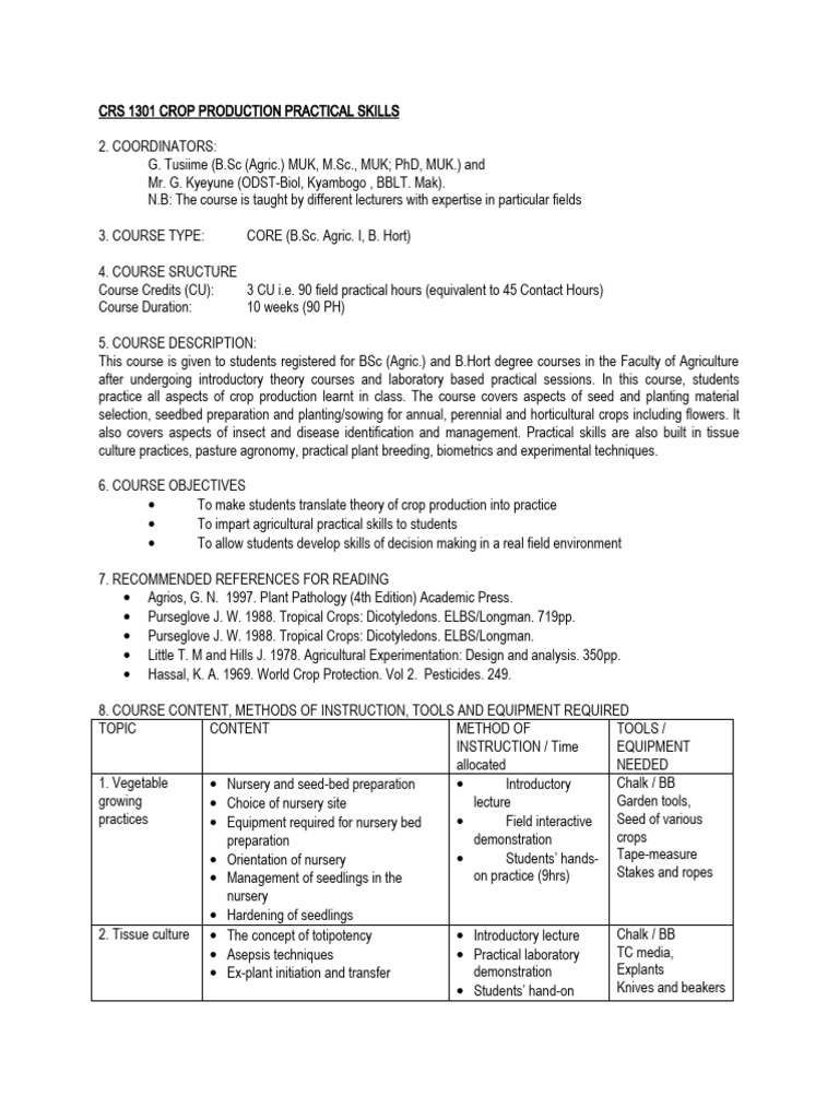 Crop Production Practical Skills Course | PDF | Plant Nursery | Plant ...