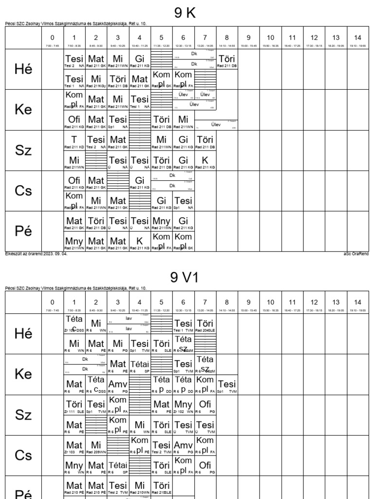 Orarend Osztalyok 35186420a5 | PDF