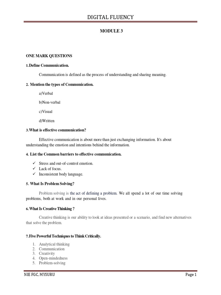 Digital Fluency Model 3 Pdf Communication Nonverbal Communication