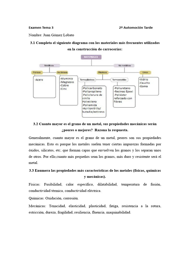 Examen Tema 3 Estructuras Del Vehículo | PDF | Acero | Aluminio