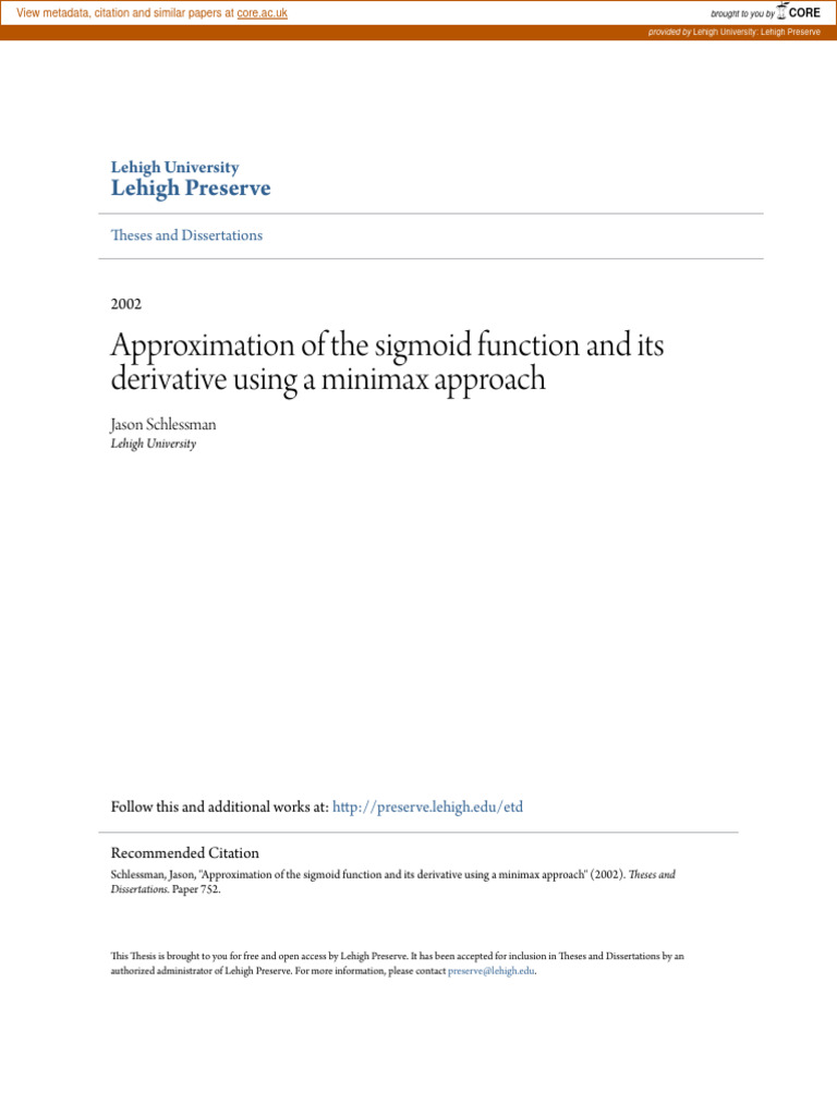 Approximation of The Sigmoid Function and Its Derivative Using A Minimax Approach | Download ...
